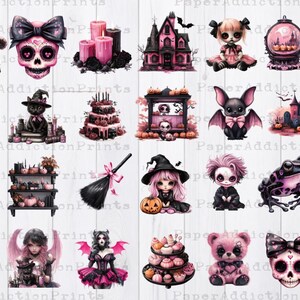 Pink and Black Halloween Clipart Bundle | 50 Transparent PNG Images ...
