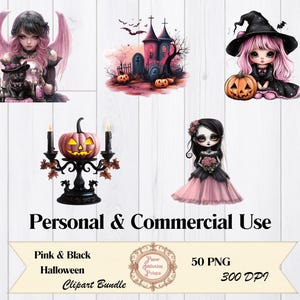 Pink and Black Halloween Clipart Bundle 50 Transparent PNG Images Cute ...