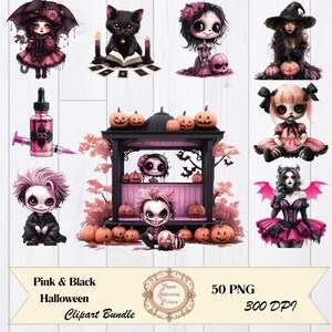 Pink and Black Halloween Clipart Bundle 50 Transparent PNG Images Cute ...