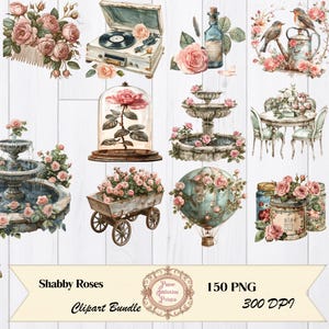 Shabby Roses Large Clipart Bundle | 150 Transparent PNG Images | Shabby ...