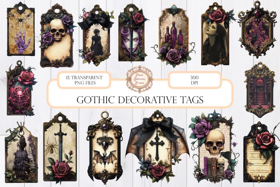 Gothic Decorative Tags Clipart Bundle | 15 Transparent PNG Images ...