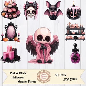 Pink and Black Halloween Clipart Bundle 50 Transparent PNG Images Cute ...