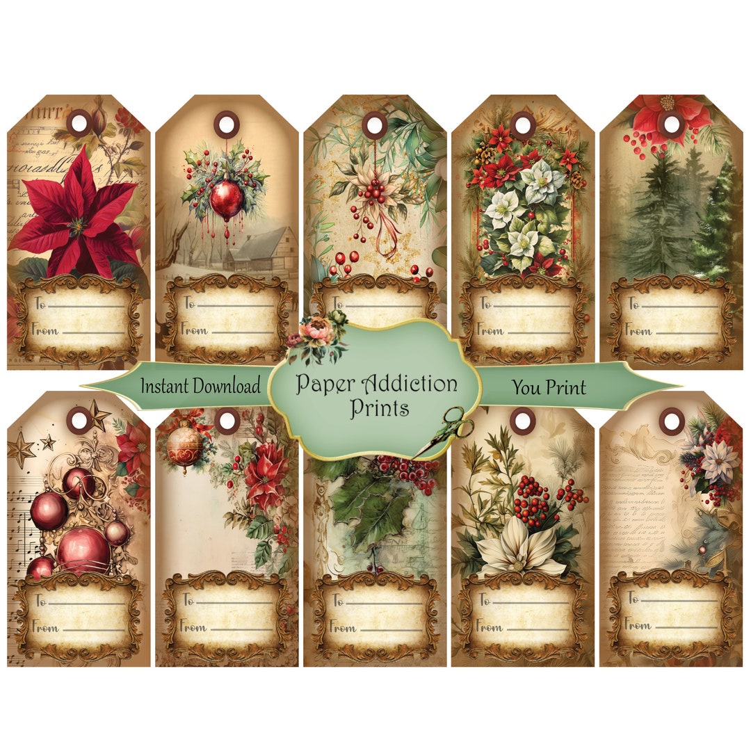 Printable Vintage Christmas Gift Tags Present Labels - Etsy
