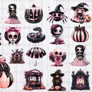 Pink and Black Halloween Clipart Bundle | 50 Transparent PNG Images ...