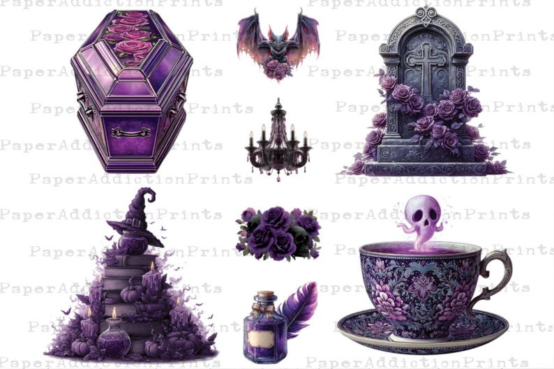 Purple Gothic Clipart Bundle | 80 PNG Images, Halloween, Witchy ...