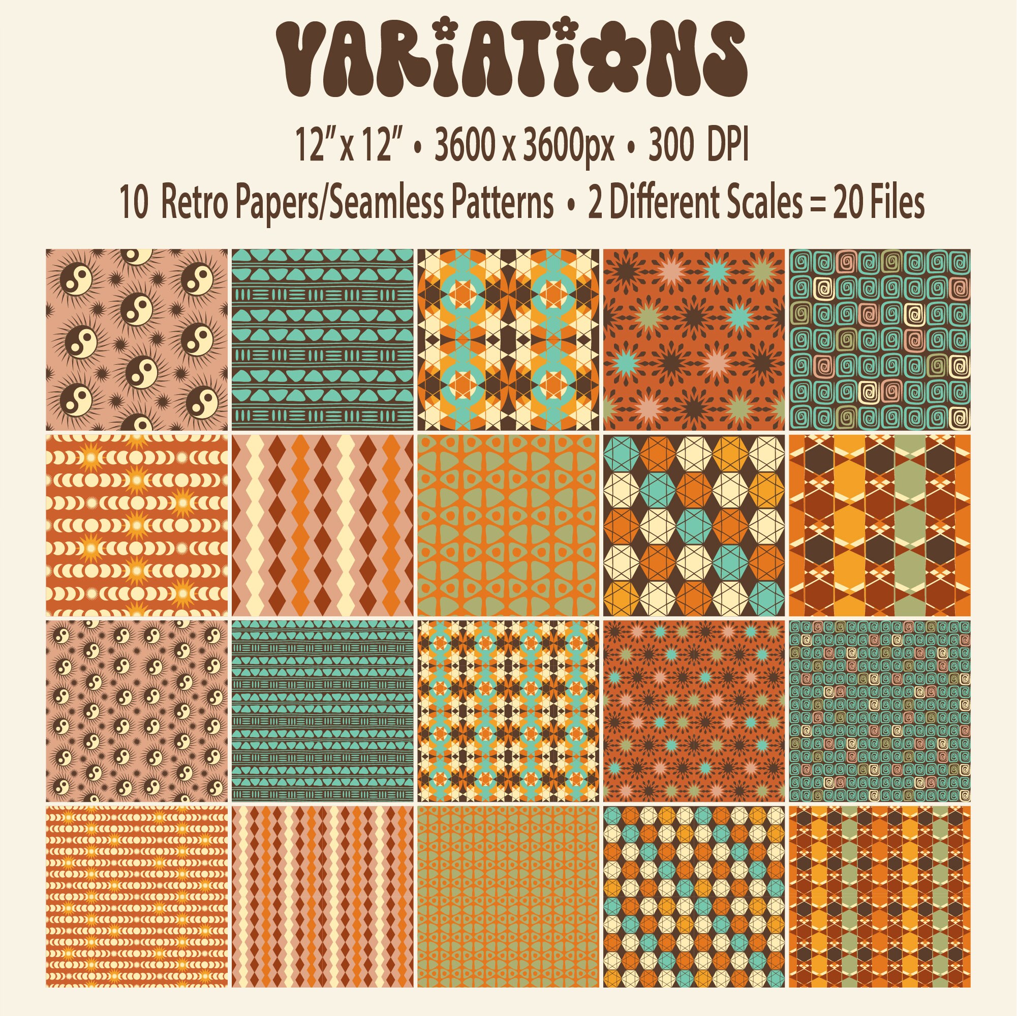 Retro 70s Digital Paper,commercial Use,scrapbook Paper,geometric ...