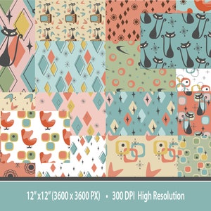 Mid Century Modern Digital Papers,svg, PNG, Editable Vector, 1950s ...