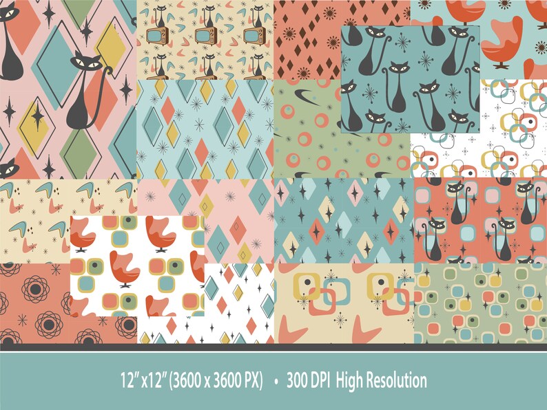 Mid Century Modern Digital Papers,svg, PNG, Editable Vector, 1950s ...