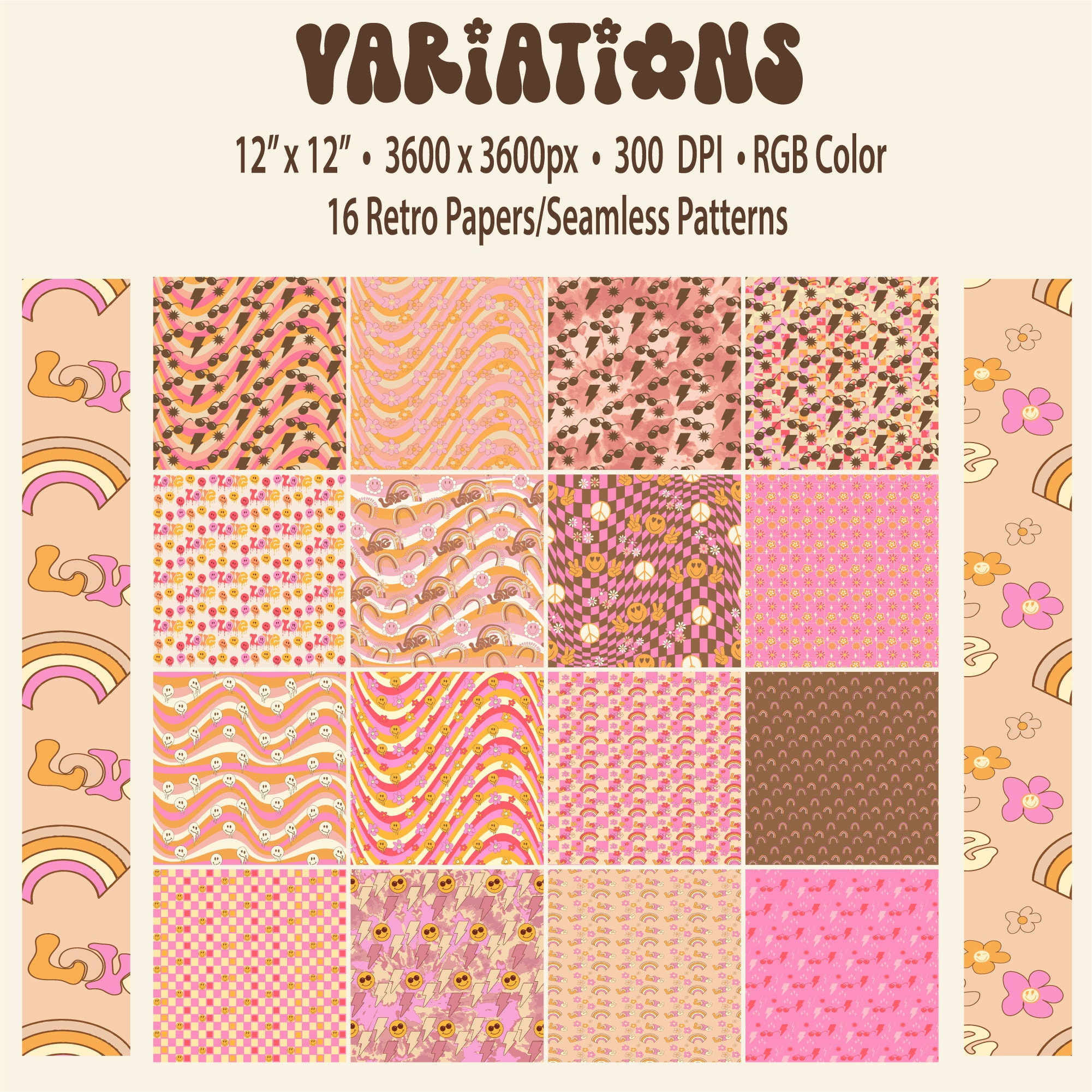 Retro Groovy Digital Papers, Retro 60s 70s Seamless Patterns, Groovy ...