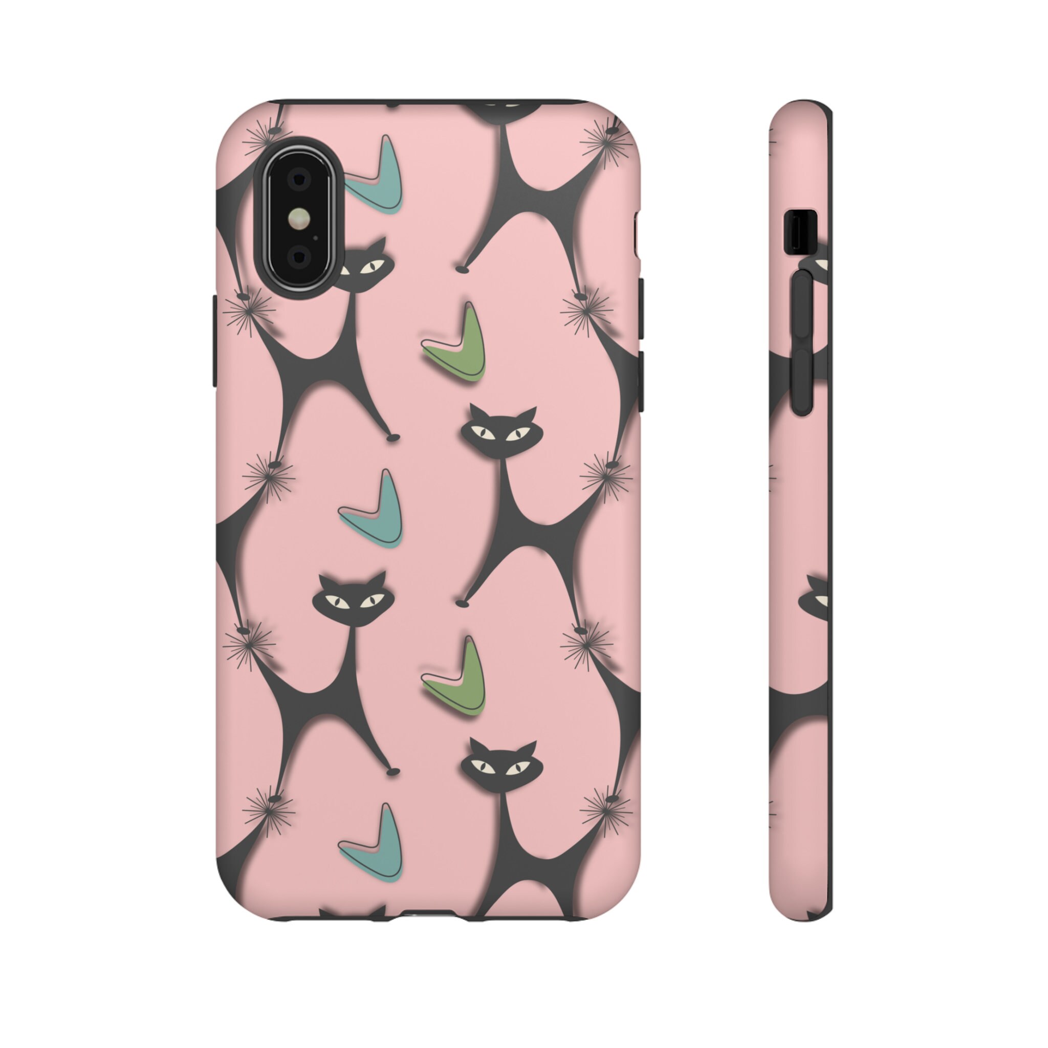 3D Retro Pink Atomic Cat Phone Cases iPhone 15 14 13 12 11 Pro Max Mini ...