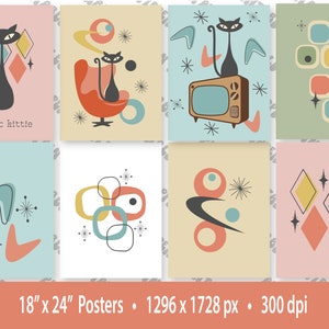 1950s Mid-century Modern Clipart Bundle, Retro Atomic Cat Design ...