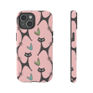 3D Retro Pink Atomic Cat Phone Cases iPhone 15 14 13 12 11 Pro Max Mini ...