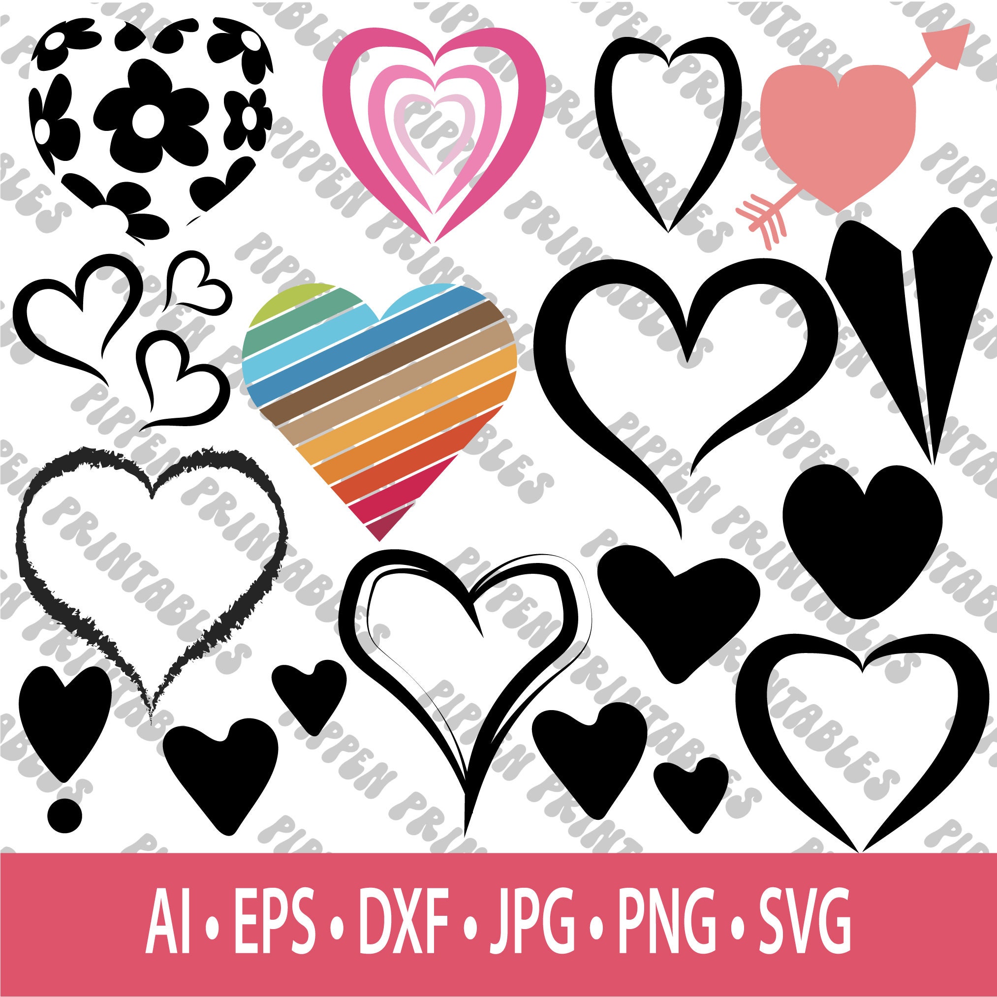 Heart SVG Bundle, Valentines Doodle Heart, Heart Cricut Cut File, Heart ...