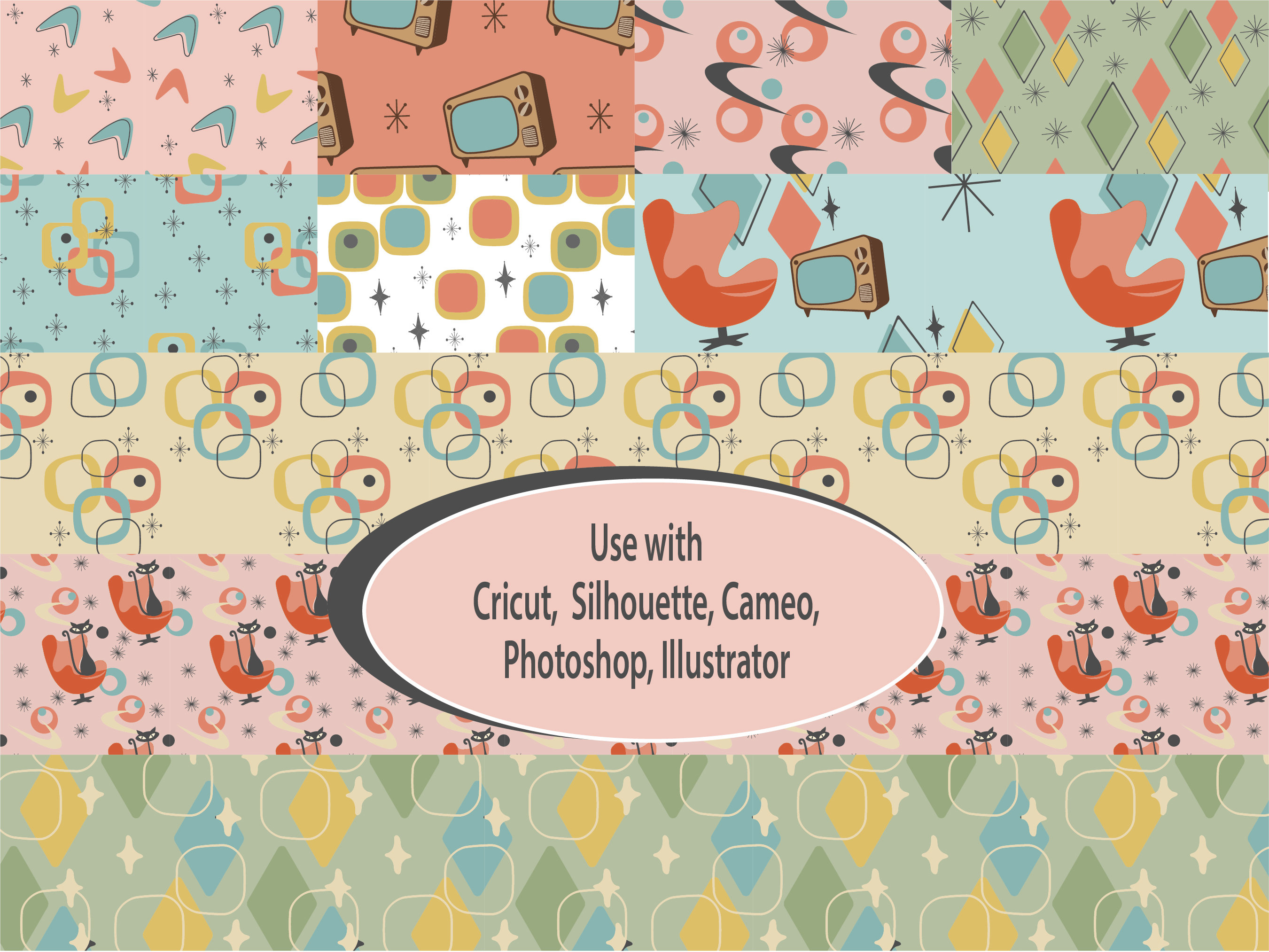 Mid Century Modern Digital Papers,svg, PNG, Editable Vector, 1950s ...
