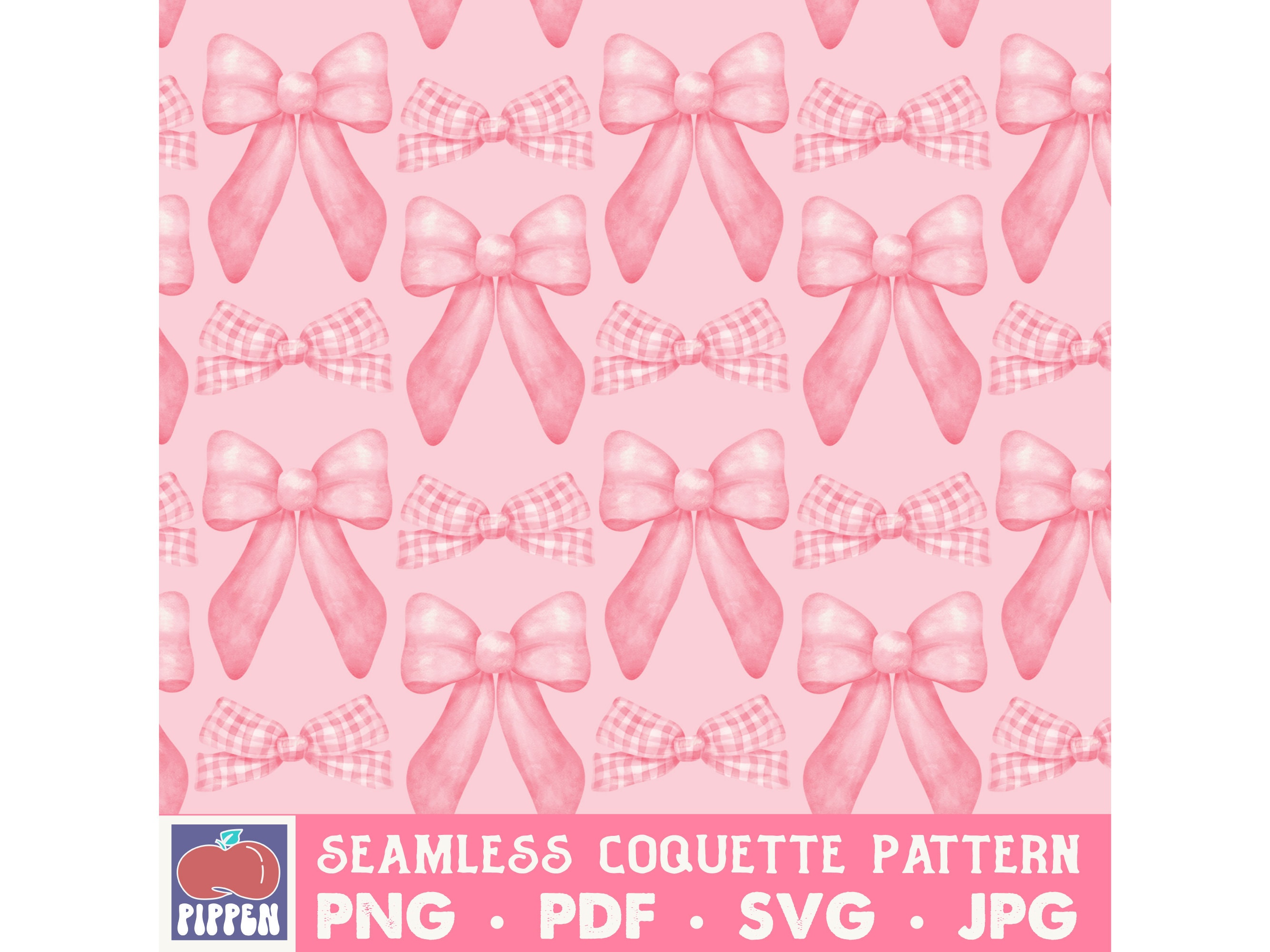 Coquette Pink Bow Pattern PNG SVG Seamless Digital Paper Instant ...