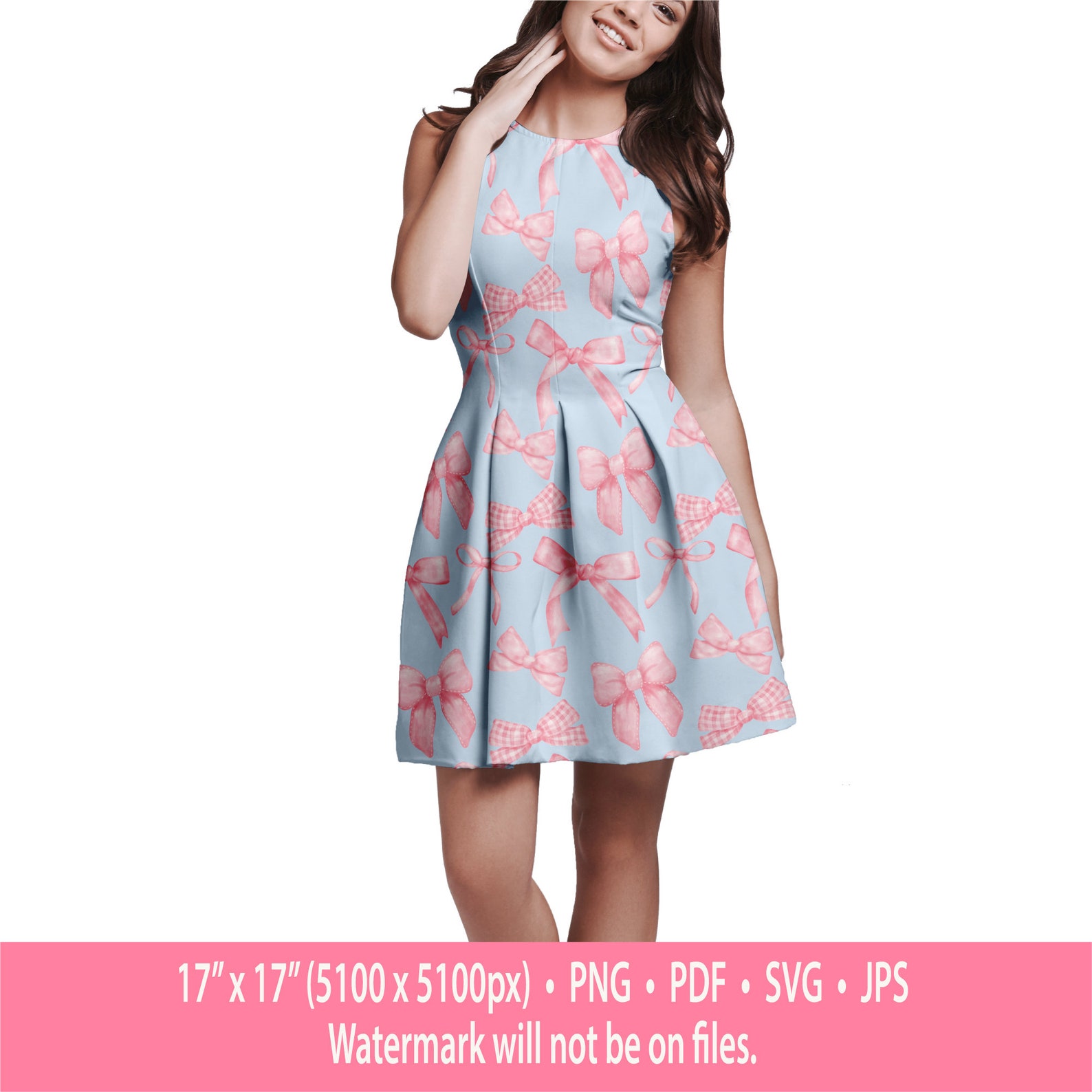 Pink Bows Seamless Patterns PNG SVG Coquette Ribbons Baby Blue Digital ...
