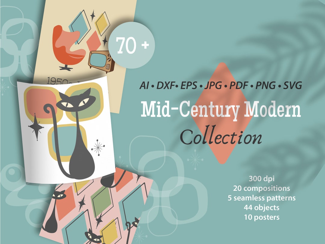 Mid Century Design Kit, 1950s Posters, Mid Century Modern Seamless ...