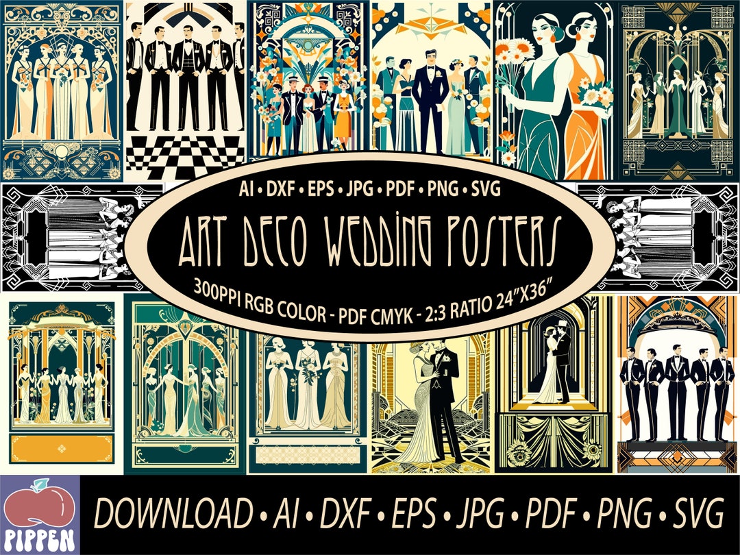 Art Deco Wedding Wall Art, Digital Art Deco Posters, Art Deco Prints ...