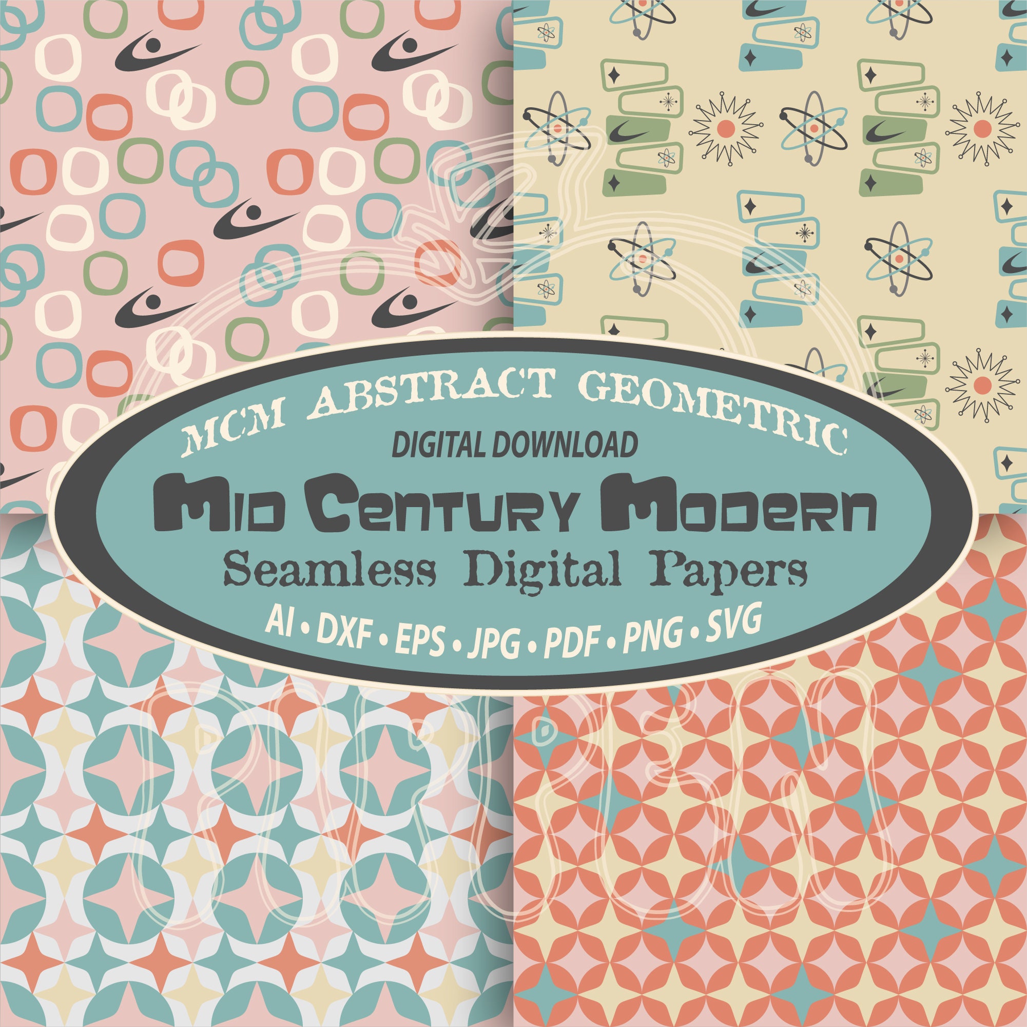 Mid-century Geometric Seamless Patterns SVG Abstract Fabric Design ...
