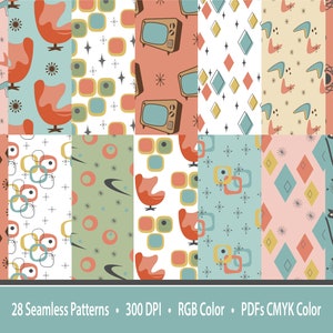 Mid Century Modern Digital Papers,svg, PNG, Editable Vector, 1950s ...