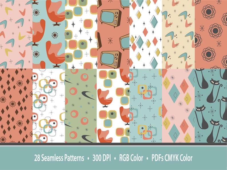 Mid Century Modern Digital Papers,svg, PNG, Editable Vector, 1950s ...