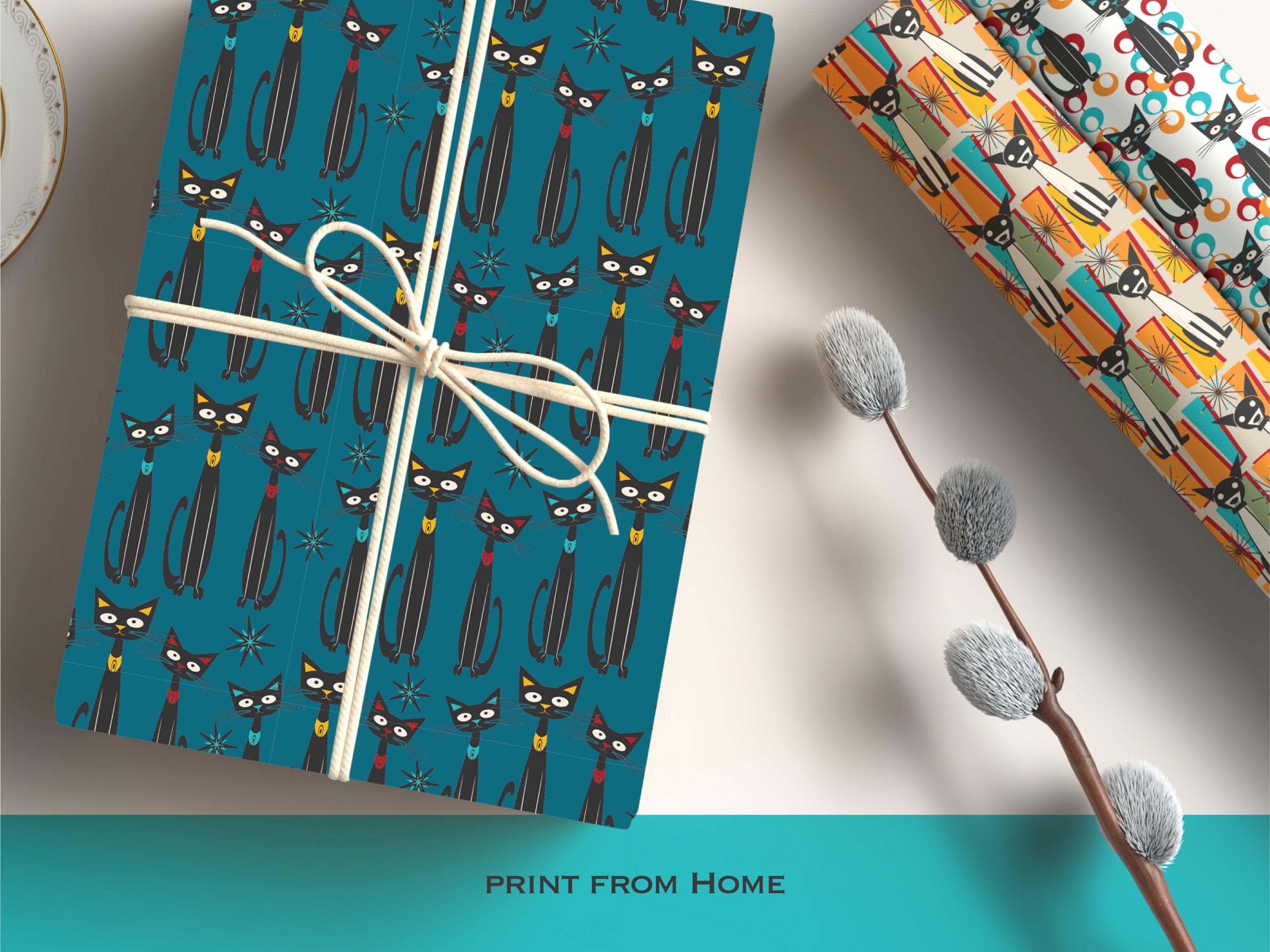 Atomic Dog Cat SVG Patterns Seamless Digital Paper Download Mid Century ...