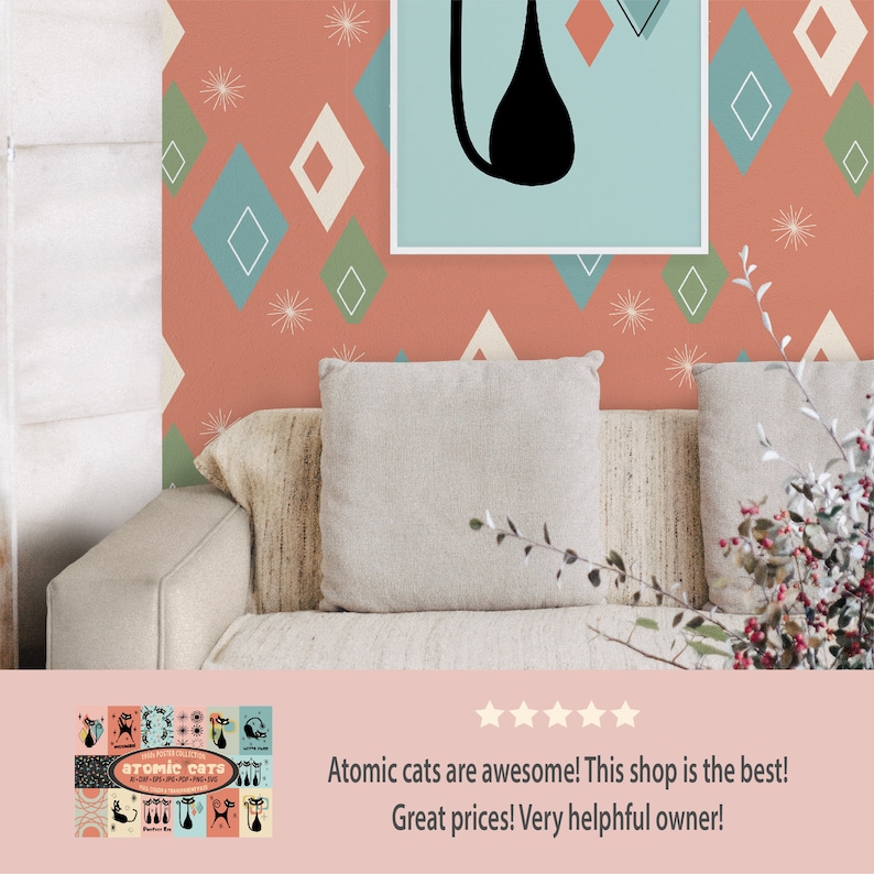Atomic Cat Patterns SVG Bundle Mid Century Modern Seamless Digital ...