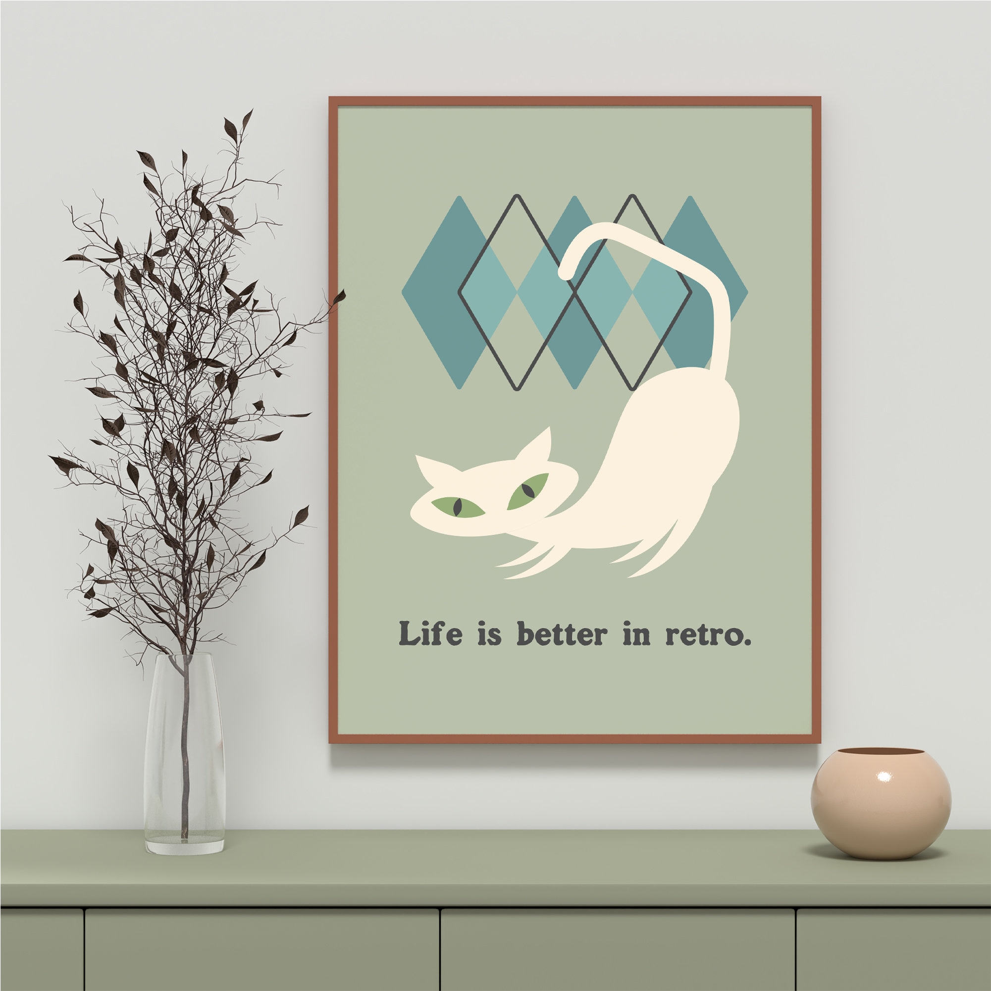 MCM Posters Atomic Cat Mid Century Modern Prints Set Wall Art Digital ...