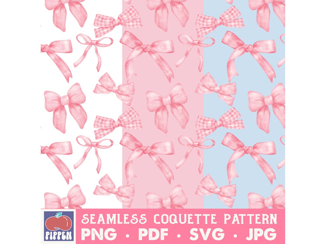 Pink Bows Seamless Patterns PNG SVG Coquette Ribbons Baby Blue Digital ...