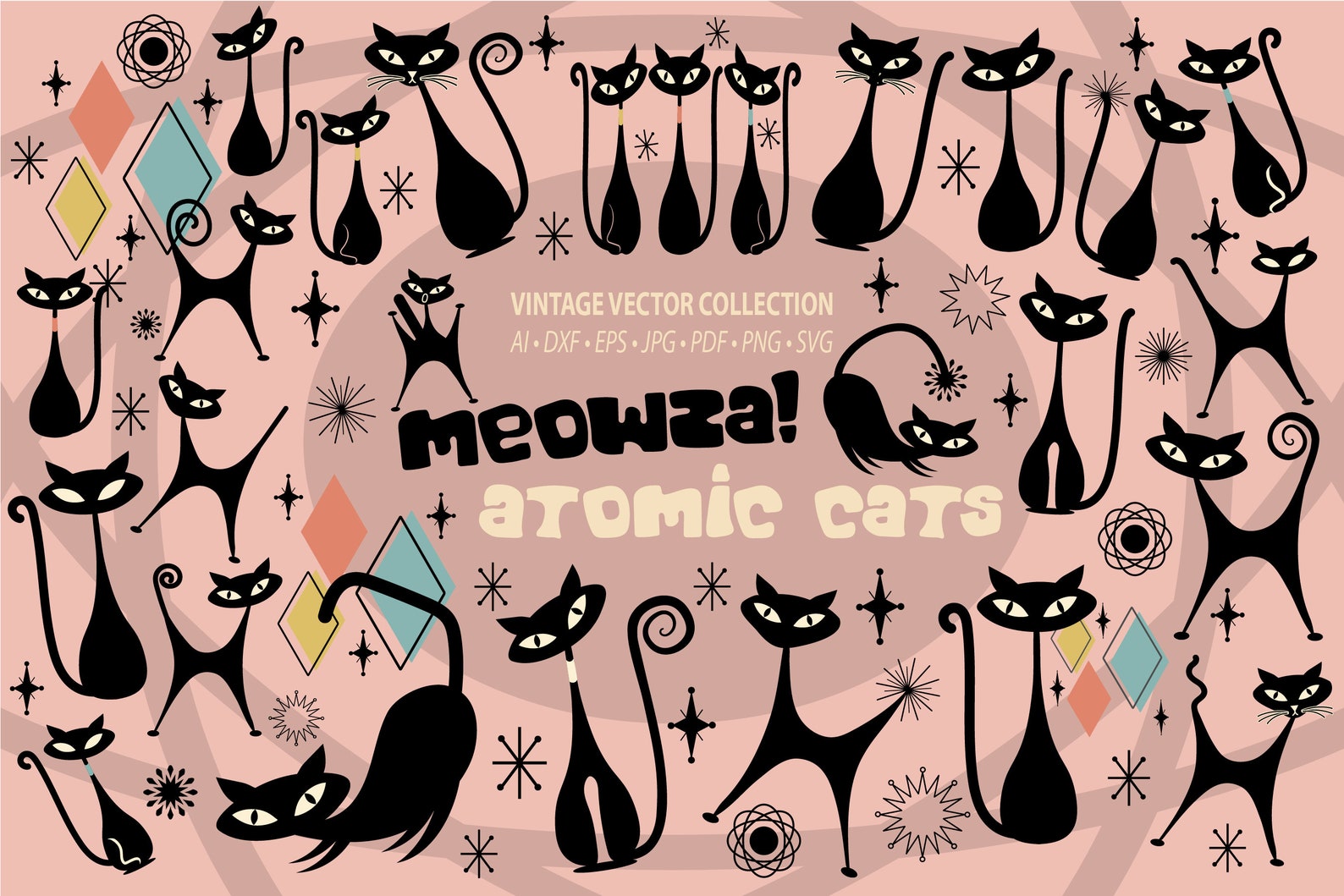 Atomic Cat SVG Instant Download Atomic Kitty Sublimation PNG Mid ...