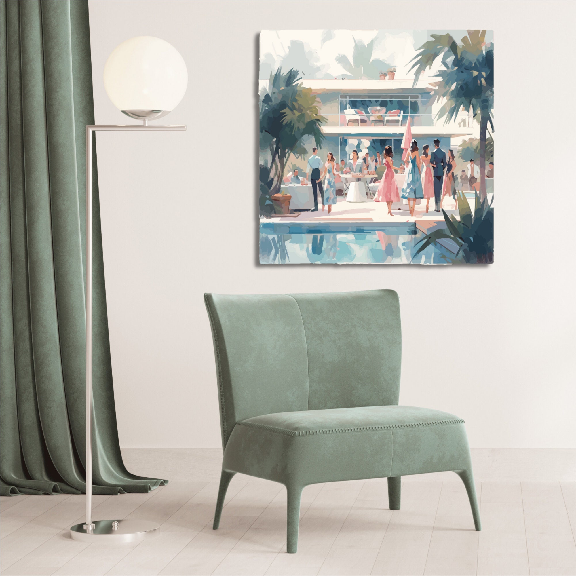 Mid Century Printable Digital Download Pool Cocktail Modern Party Wall ...