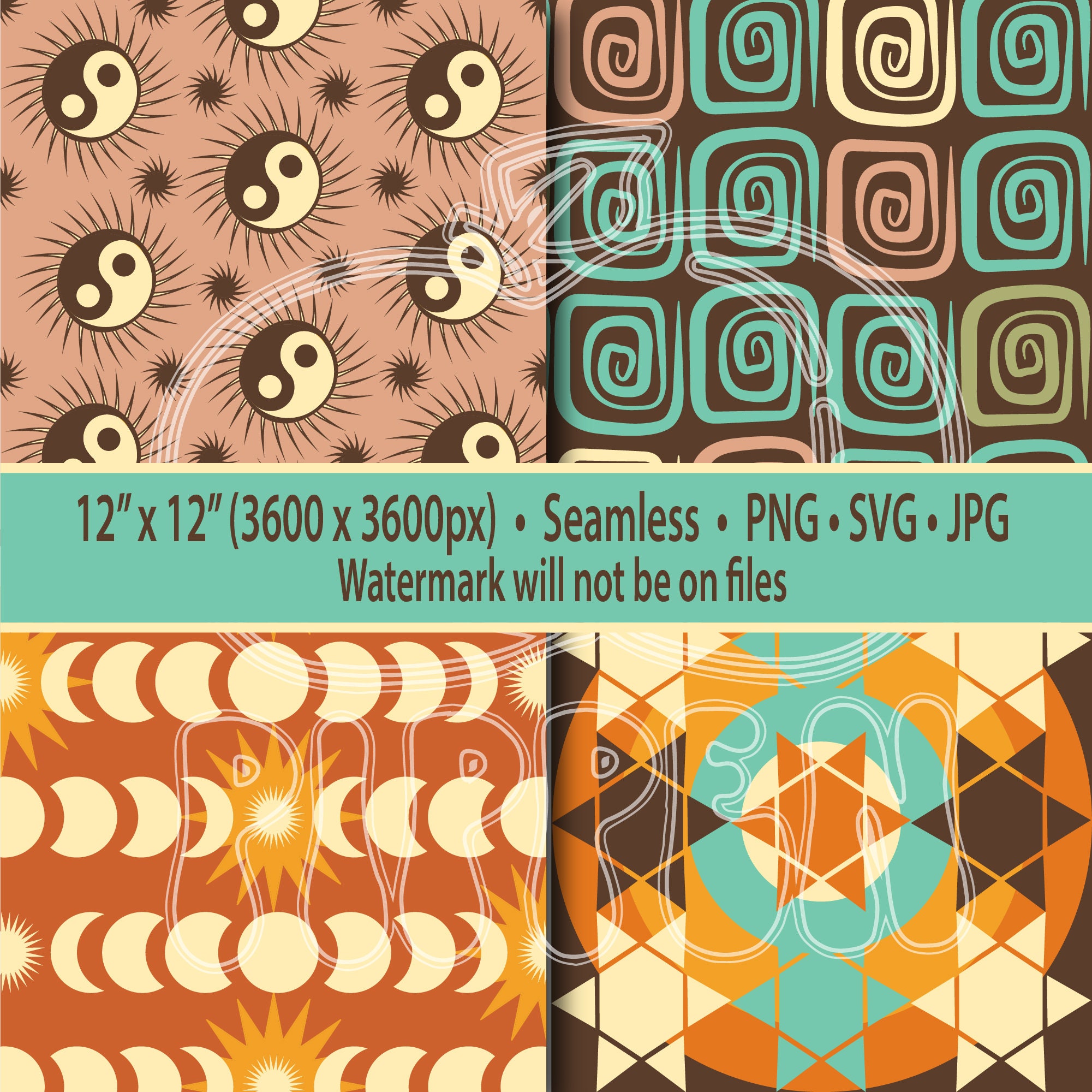 Retro 70s Digital Paper,commercial Use,scrapbook Paper,geometric ...