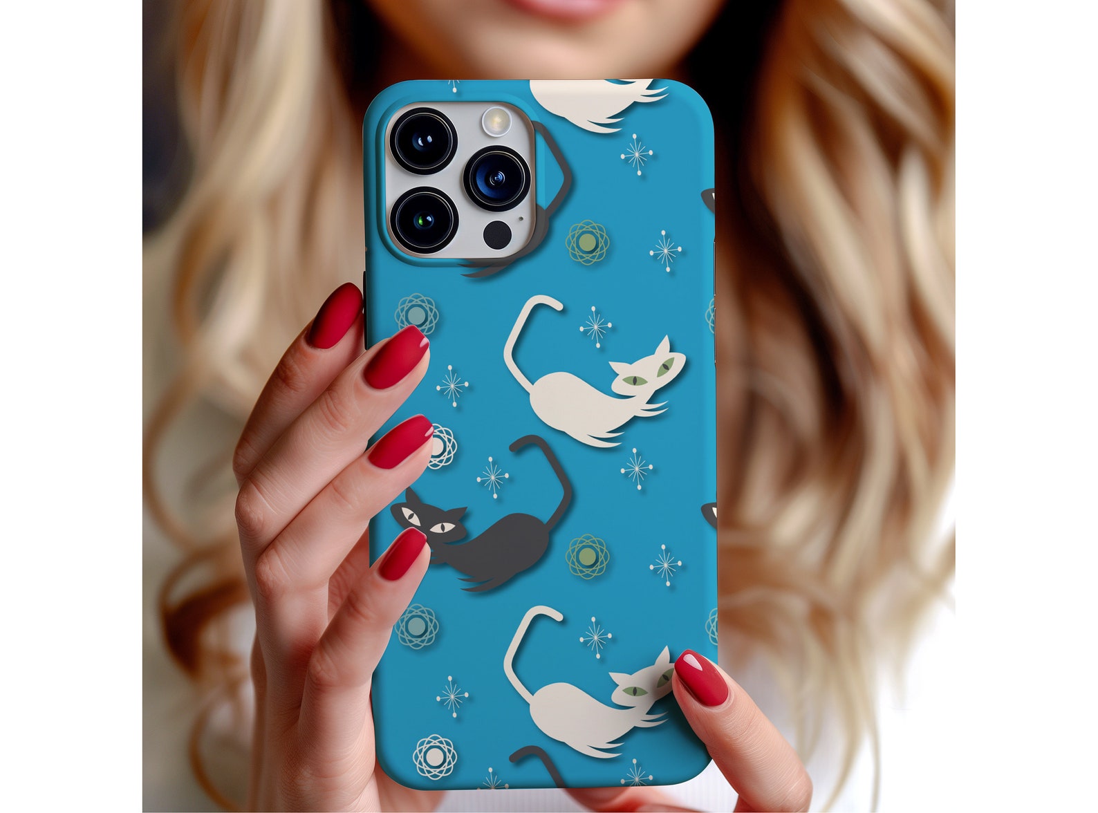 3D Retro Atomic Cat Phone Cases iPhone 15 14 13 12 11 Pro Max Mini ...