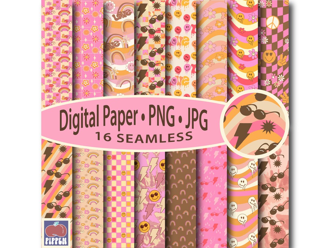 Retro Groovy Digital Papers, Retro 60s 70s Seamless Patterns, Groovy ...