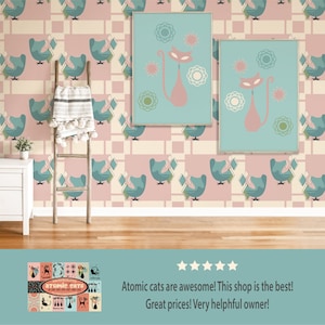 MCM Posters Atomic Cat Mid Century Modern Prints Set Wall Art Digital ...