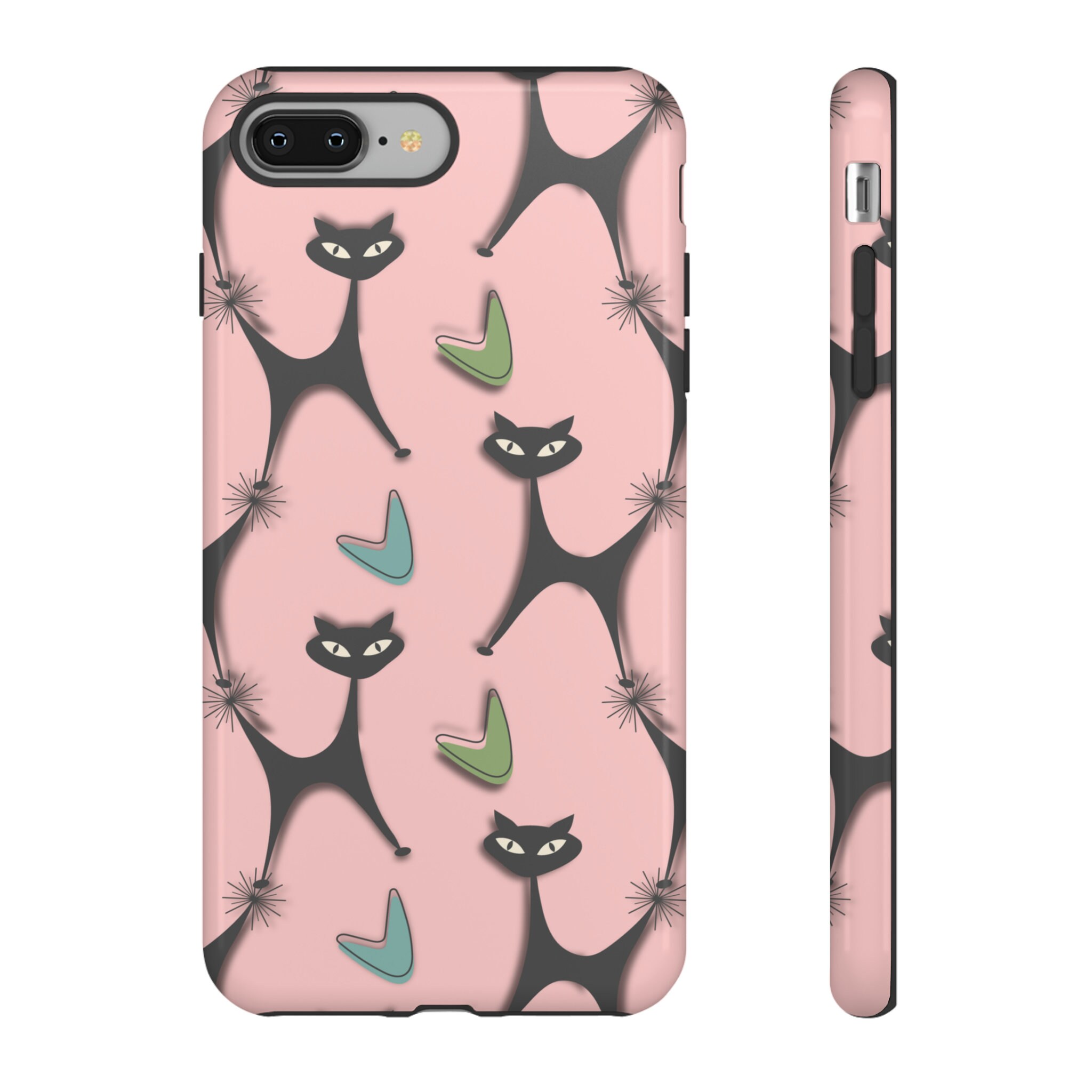 3D Retro Pink Atomic Cat Phone Cases iPhone 15 14 13 12 11 Pro Max Mini ...