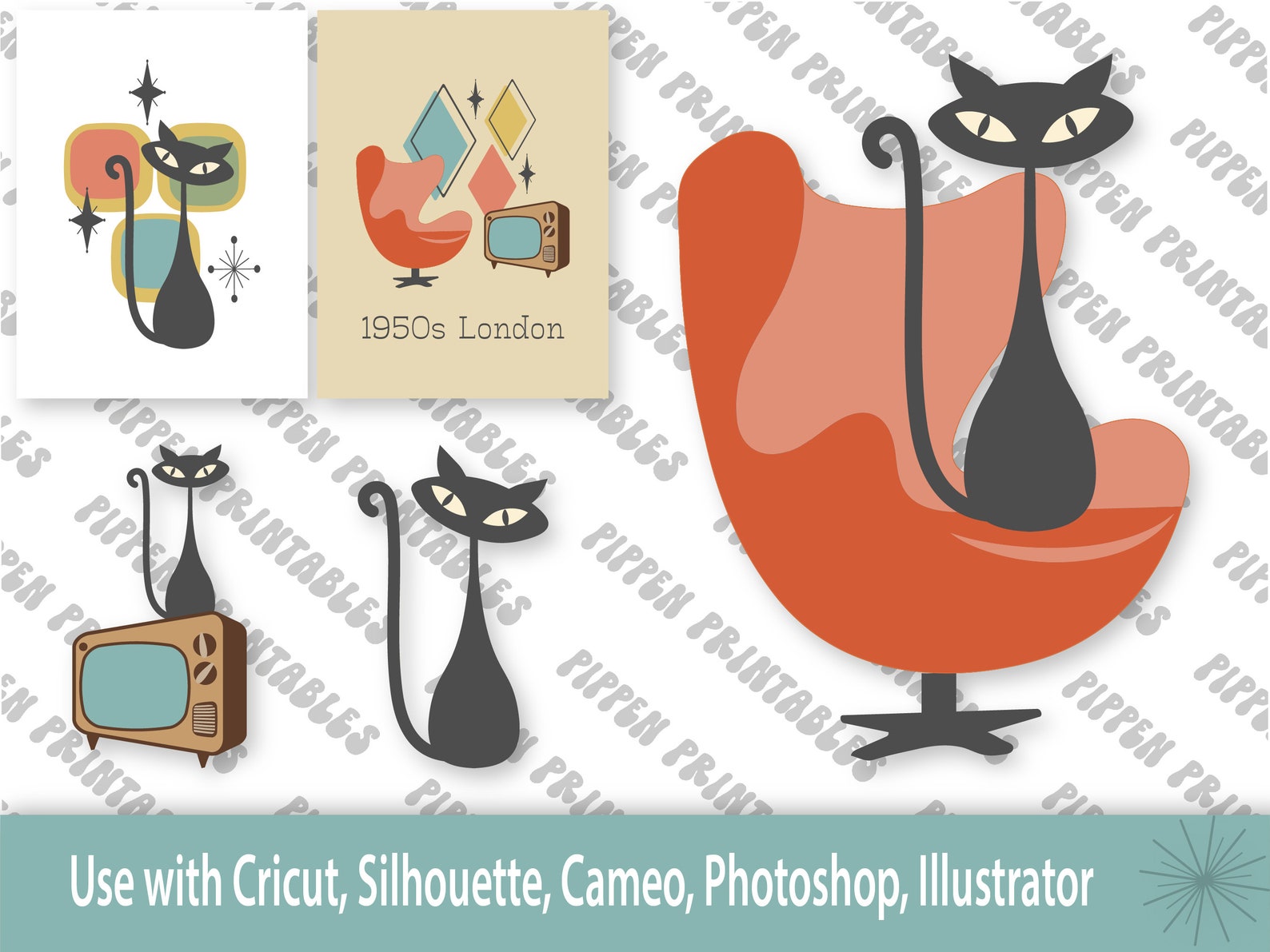 Mid Century Design Kit, 1950s Posters, Mid Century Modern Seamless ...