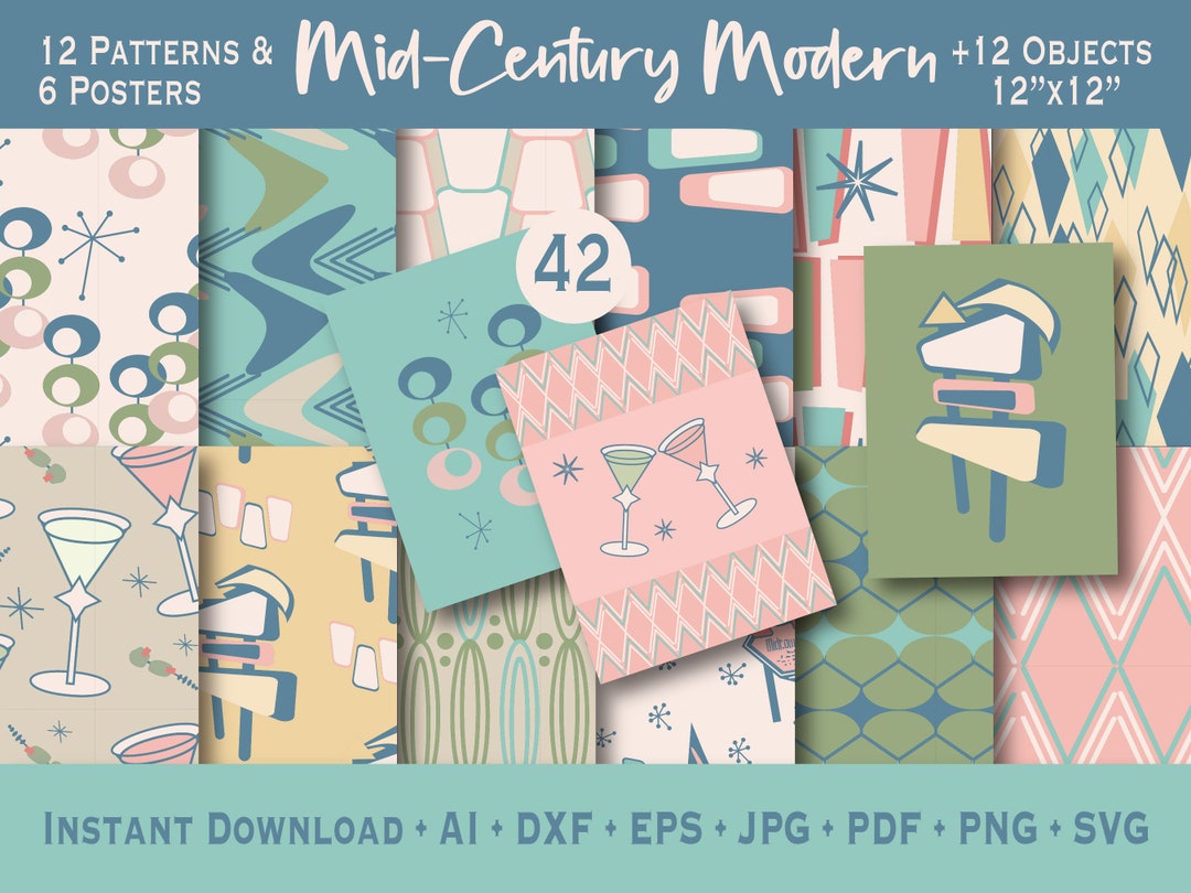 Mid Century Modern Seamless Patterns SVG Digital Scrapbooking Papers ...