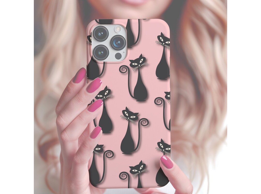 3D Retro Pink Atomic Cat Phone Cases iPhone 15 14 13 12 11 Pro Max Mini ...