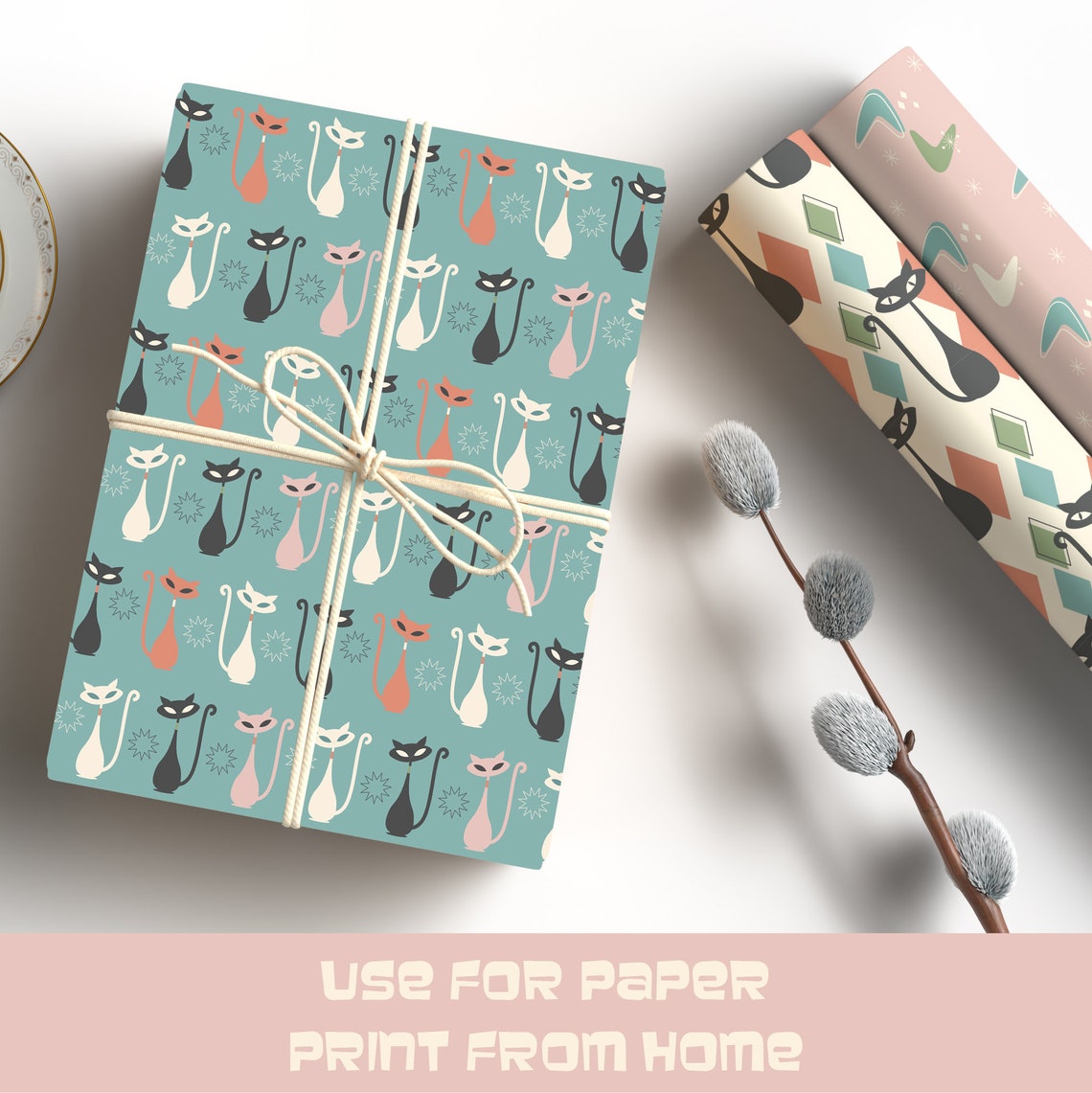 Atomic Cat Patterns SVG Bundle Mid Century Modern Seamless Digital ...