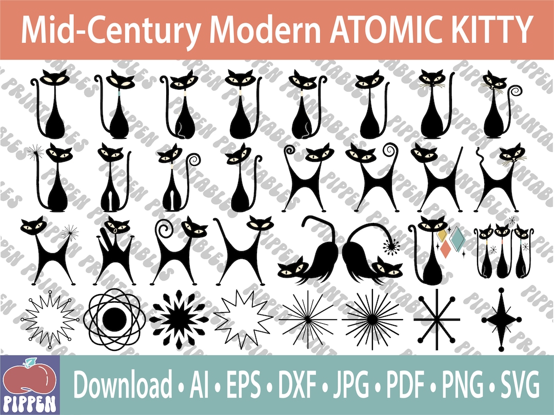 Atomic Cat SVG, Atomic Cat PNG, Digital Download, Mid Century Modern ...