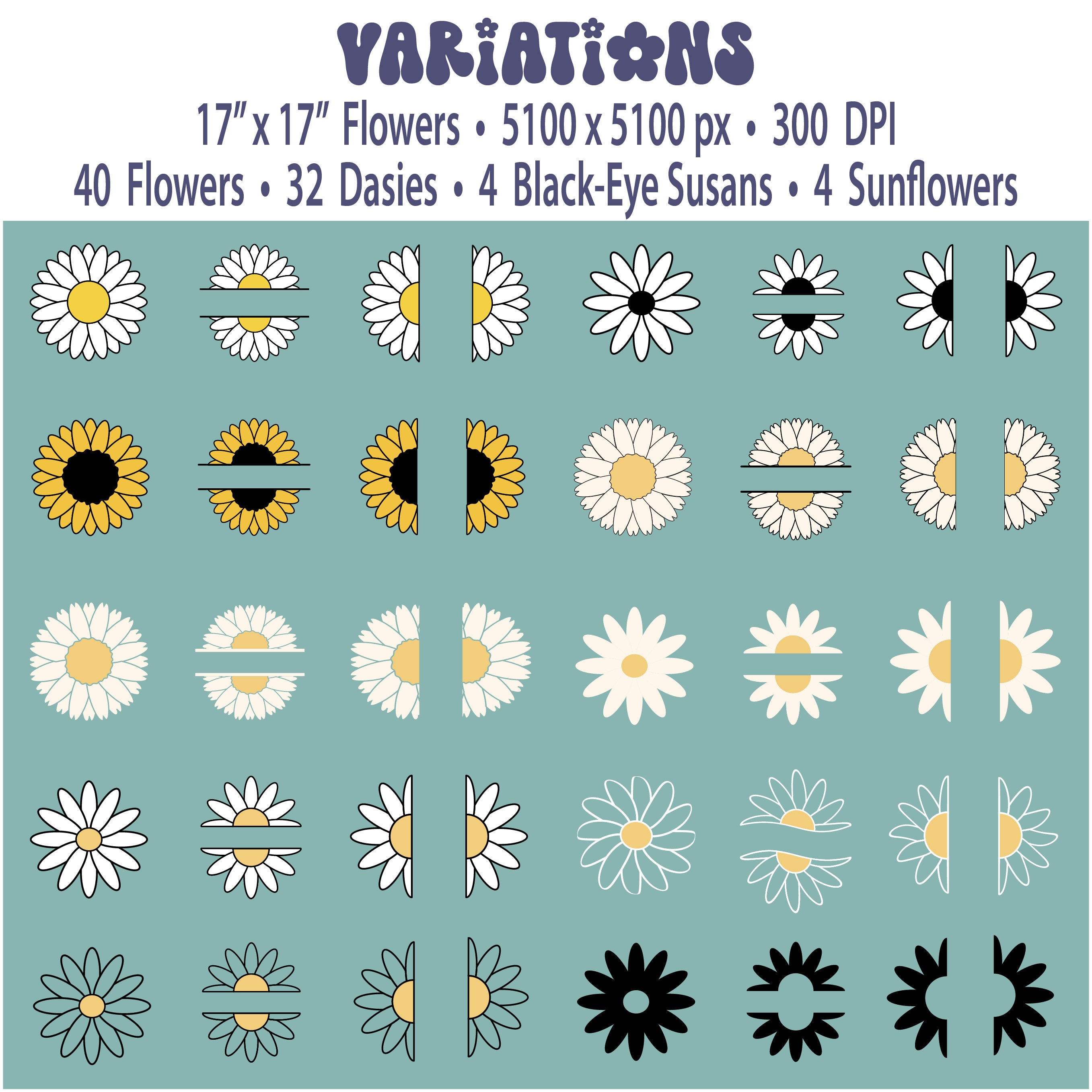 Daisy Clipart, Retro Flower SVG, Vector Cut Files (digital Download) - Etsy