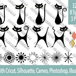 Atomic Cat SVG, Atomic Cat PNG, Digital Download, Mid Century Modern, 1950s Cat, Black Cat ...