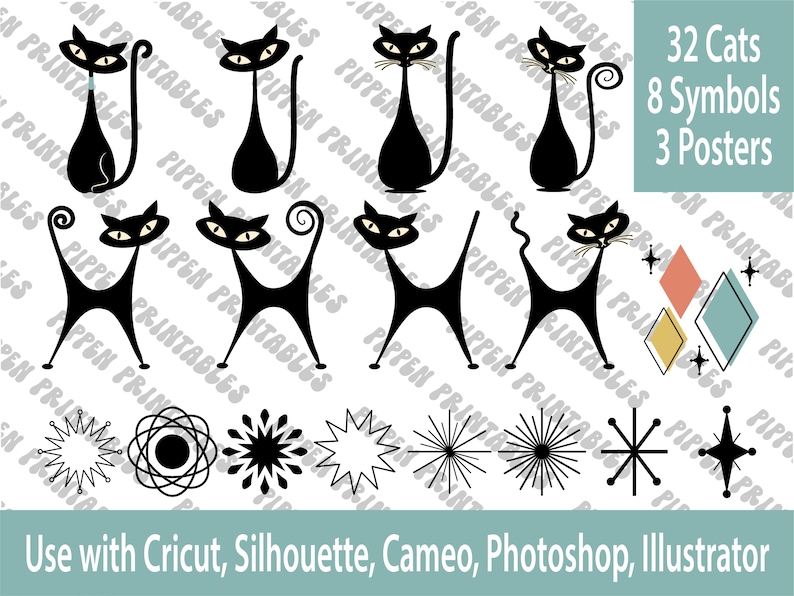 Atomic Cat SVG, Atomic Cat PNG, Digital Download, Mid Century Modern ...