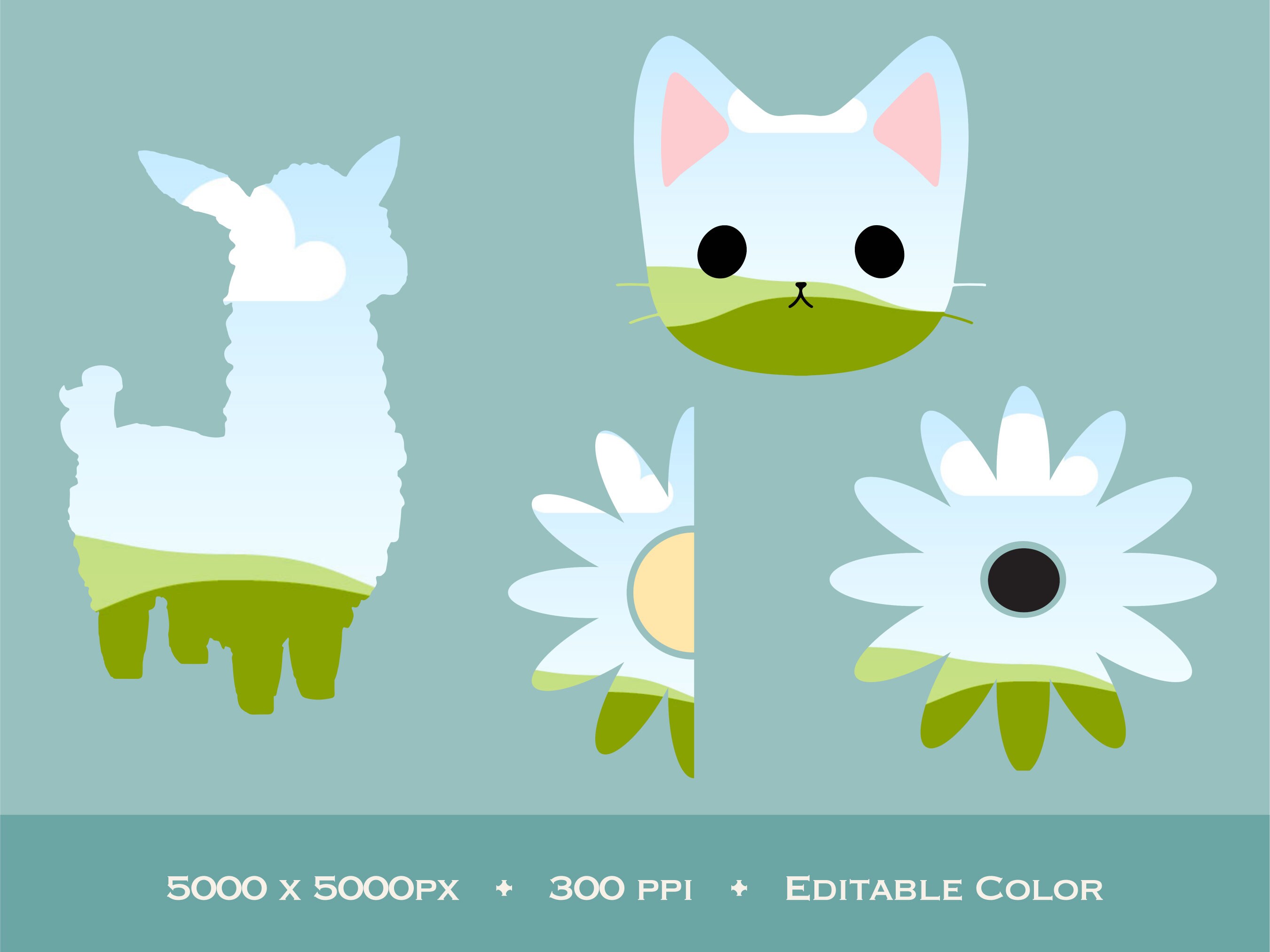 Llama Daisy Cat Clipart CANVA FRAMES Editable,drag-and-drop Coquette ...