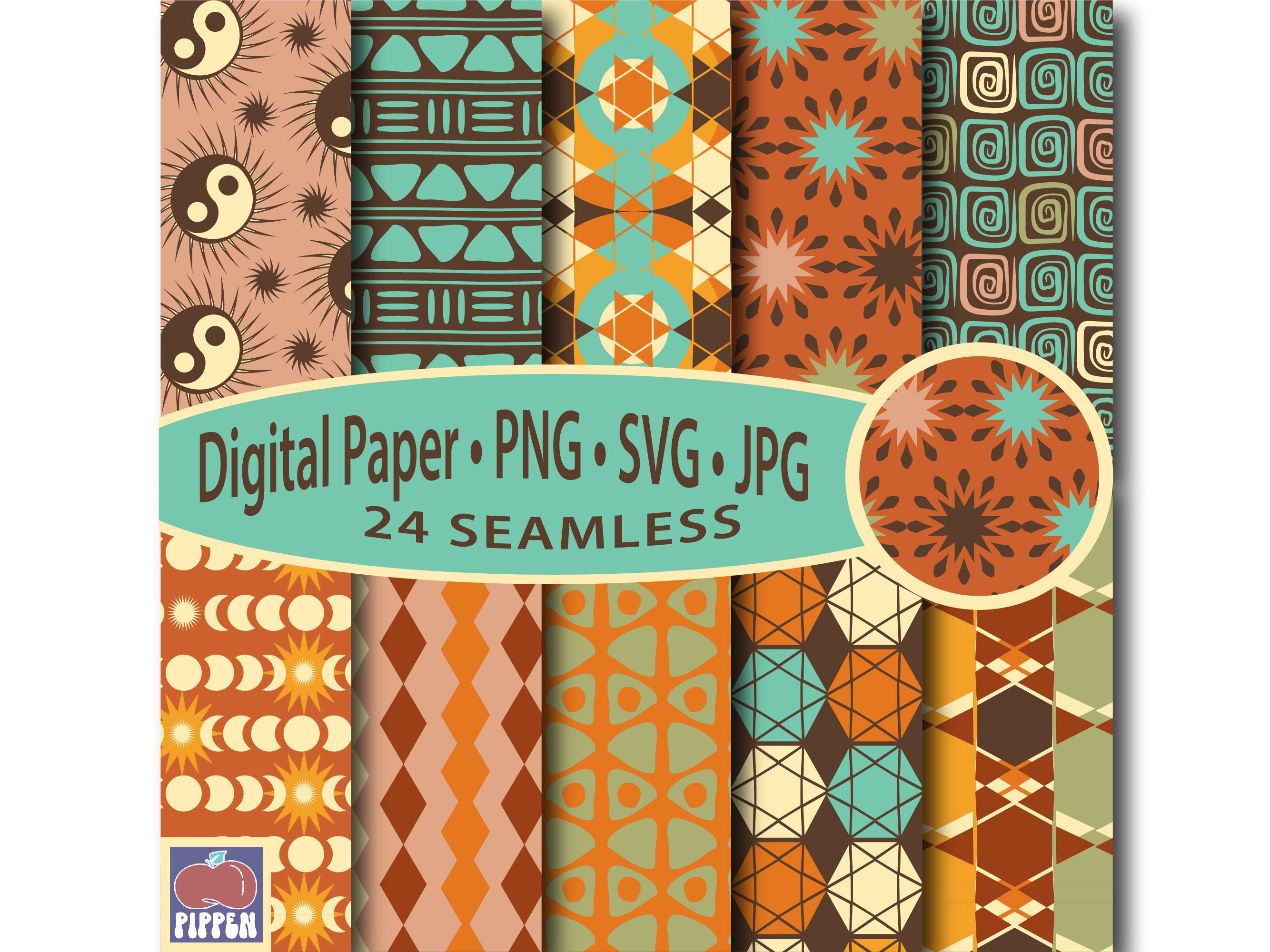 Retro 70s Digital Paper,commercial Use,scrapbook Paper,geometric ...