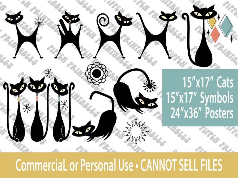 Atomic Cat SVG, Atomic Cat PNG, Digital Download, Mid Century Modern ...