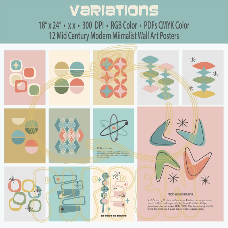 Mid-century Modern Posters, Instant Digital Download, Retro Wall Art ...