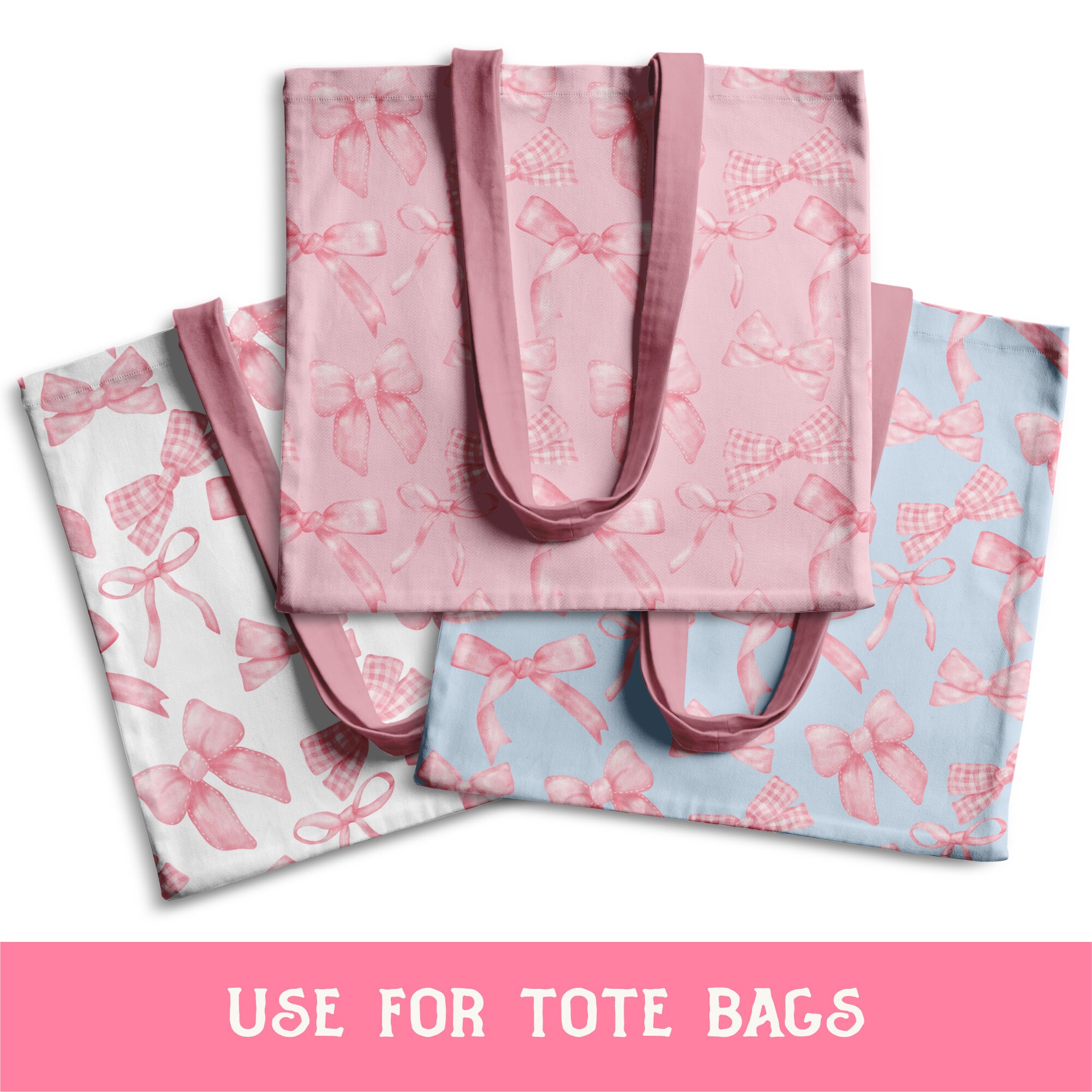 Pink Bows Seamless Patterns PNG SVG Coquette Ribbons Baby Blue Digital ...