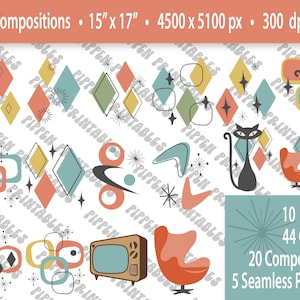 Mid Century Design Kit, 1950s Posters, Mid Century Modern Seamless ...